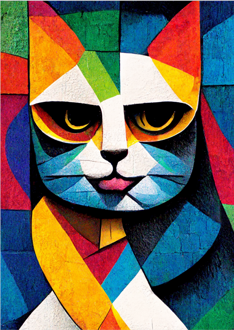 Poster Retrato Poster Gato Colorido em Use Linhas